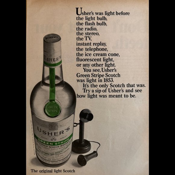Usher's | Art | Ushers Green Stripe Scotch Whisky Print Ad 6967 ...